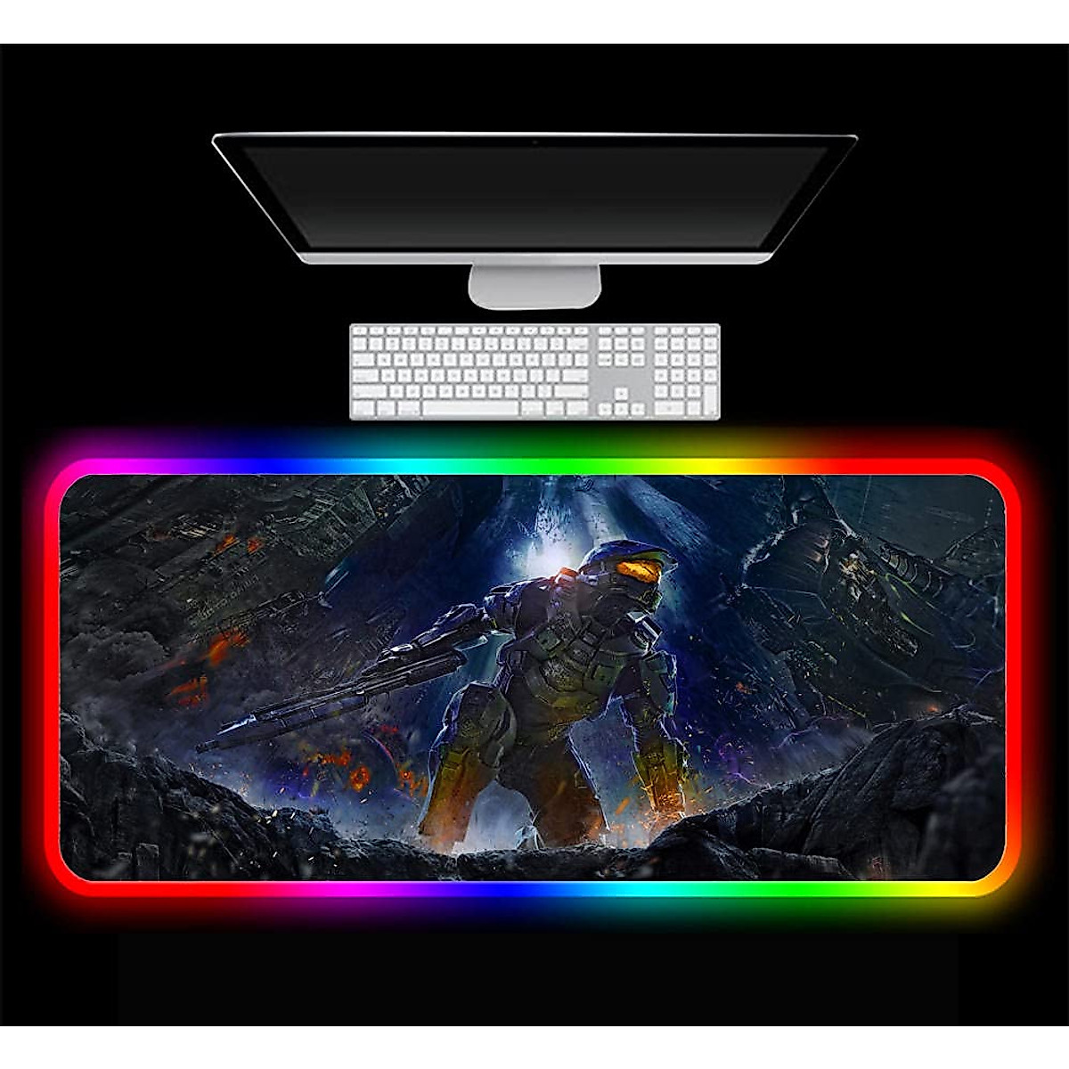 Mouse Pads Halo Mouse Pad Gaming RGB LED Computer Pad Large Gaming Gamer Game Laptop Notebook PC Desk Mat,35.43 inch x15.74 inch