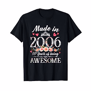 18th Birthday Women Girls Made In 2006 Floral 18 Years Old T-Shirt
