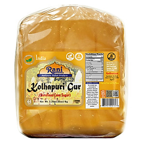 Rani Kolhapuri Gur (Jaggery) 1kg (2.2lbs) ~ Indian Unrefined Raw Cane Sugar, No Color added, Gluten Friendly | Vegan | NON-GMO | No Salt or fillers