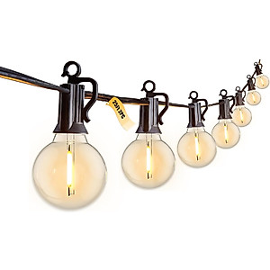 2 Pack 25FT Outdoor String Lights, Globe Patio Lights with 12+1 LED G40 Plastic Shatterproof Bulbs, Waterproof Connectable Edison Hanging Lights, Backyard Lights for Balcony Gazebo Garden Party Decor