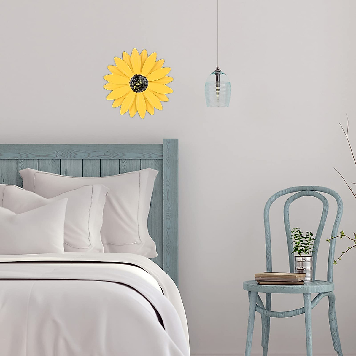 Happyyami Floral Wall Sculpture Metal Daisy Wall Art Inspirational Wall Sculptures Sunflower Hanging Figurine Wall Hanger Ornaments for Balcony Decor Yellow Garden Wall Art