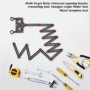 16 Side Multi Angle Measuring Ruler with Opening Locator,16 Fold Angle Finder Tool Ceramic Tile Hole Punch Locator,Aluminum Alloy Angle Measuring Ruler for Craftsmen Handymen Builders Carpenters