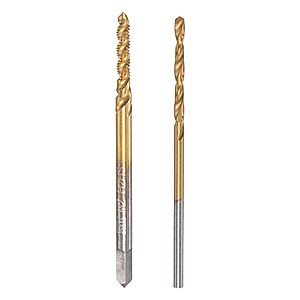 uxcell M2 x 0.4 Spiral Flute Tap and 1.6mm Twist Drill Bit Set, Metric Titanium Plated 6542 High Speed Steel Machine Threading Screw Thread Tap Drilling Tool