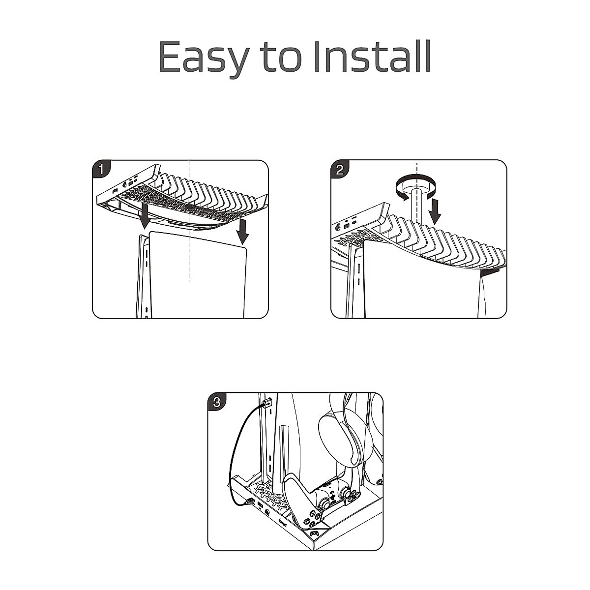 Storage Stand for PS5 Console/Digital Edition, Game Organizer with Cooling Fan, Controller Charger Station, 15 Game Case Holder, 3 USB Ports and 1 Media Remote Storage - Black