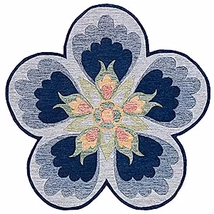 Safavieh Novelty Collection 3' x 3' Round Blue/Grey NOV103M Handmade Flower Wool Entryway Foyer Living Room Bedroom Kitchen Nook Area Rug
