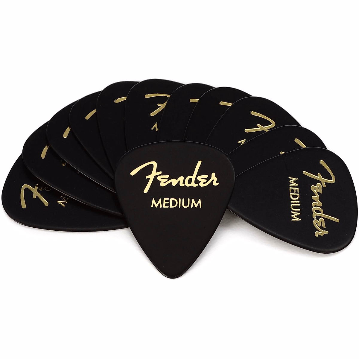 Fender Classic Celluloid Guitar Picks 351 Shape, Black, Medium, 12-Pack