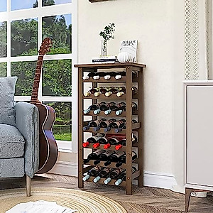 SMIBUY Bamboo Wine Rack, 28 Bottles Display Holder with Table Top, 7-Tier Free Standing Storage Shelves for Kitchen, Pantry, Cellar, Bar (Walnut)