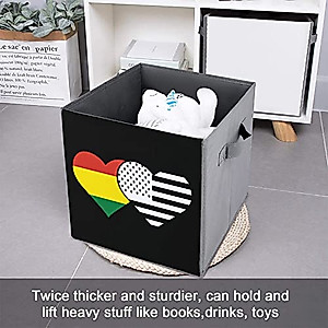 Bolivia and Black American Flag Canvas Collapsible Storage Bins Cube Organizer Baskets with Handles for Home Office Car