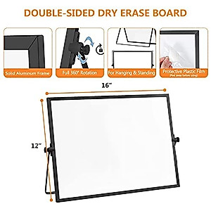 1 Pack Dry Erase White Board, 16"X12" Large Magnetic Desktop Whiteboard with Stand, Portable Double-Sided White Board Easel for Kids Drawing Memo School Office Home to Do List