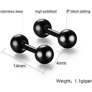 Tanyoyo 4mm Surgical Stainless Steel Ear Piercing Studs Earrings sets 5 Pair Mixed Colors High Polished 16G