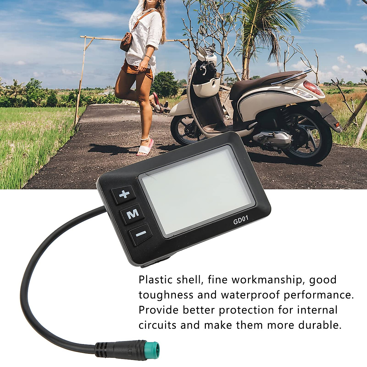 36V 48V LCD GD01 Display, Electric Bicycle Display Meter 5 Pin with Waterproof Plug Suitable for 0.9in/22.2mm E-bike Handlebar