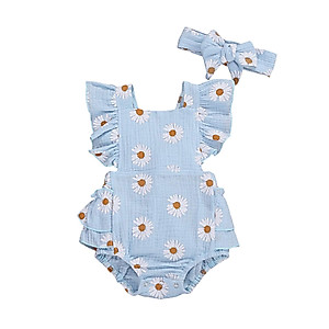 MA&BABY Baby Girls Floral Cotton Leotard Romper Blue 0-6 Months