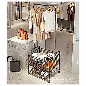 Laundry Cart with Clothes Rack,Rolling Laundry Hamper Basket Cart with Metal Wire Storage Rack and Hanging Rack ，Laundry Butler Garment Rack Storage Rack