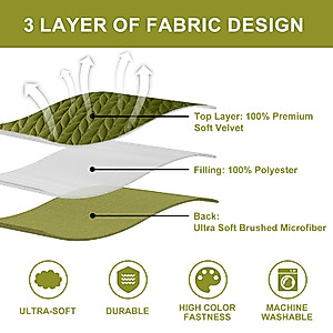 Ivellow Velvet Quilt Queen Size Green Lightweight Velvet Comforter Set Oversized Bedspread Coverlet Full for All Season 3Pcs Luxury Quilted Bedding