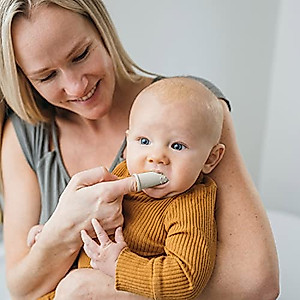 Dr. Brown's Silicone Finger Toothbrush for Baby with Travel-Storage Case, 3m+, Gray and Light Green, 2-Pack