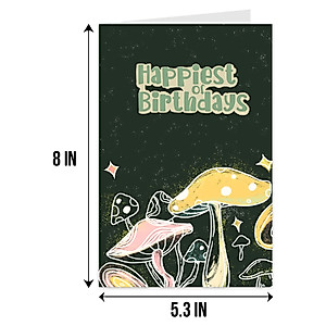 Qiliji Vintage Mushroom Birthday Card, Birthday Greeting Card for Him Her, Happiest of Birthdays