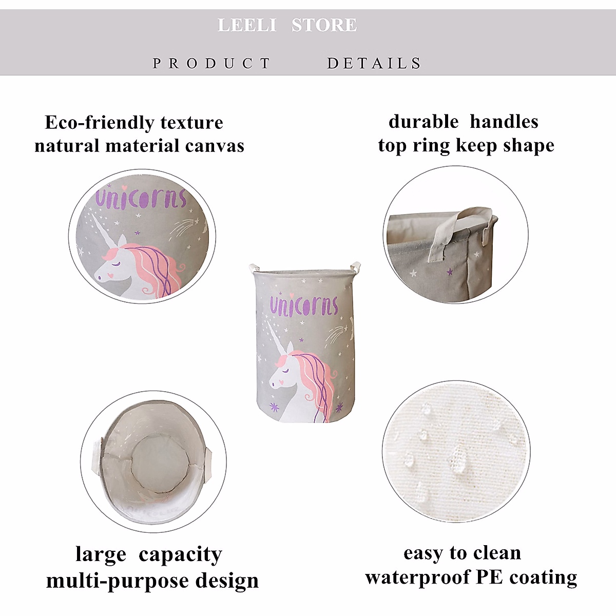 LEELI Laundry Hamper with Handles Collapsible Canvas Laundry Basket,Waterproof Storage Basket Home Organizer for Nursery,Clothes,Toys,Baby Hamper19.7×15.7(Pink Llama)