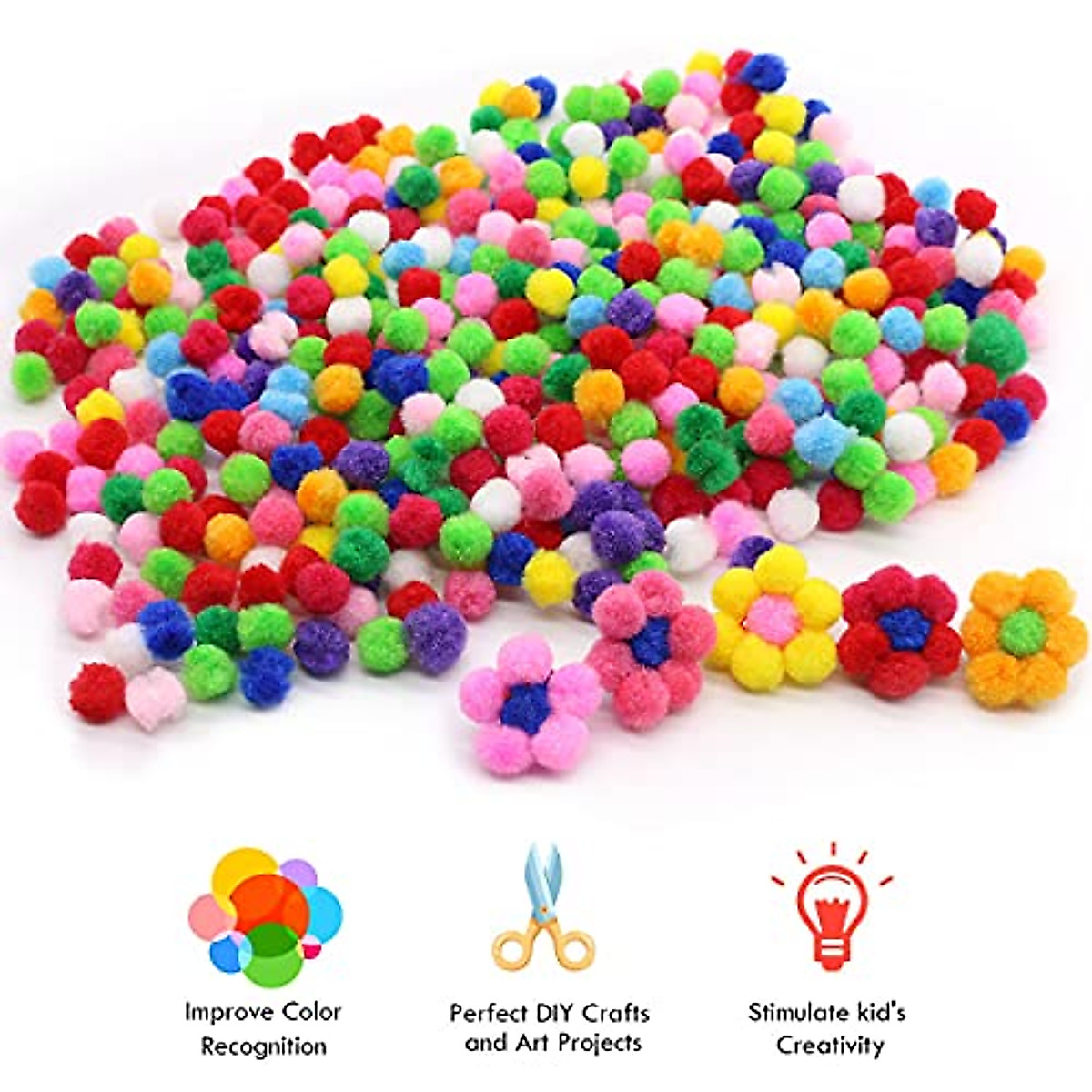 Pompoms for Crafts,1500Pcs 1CM Small pom poms for Crafts,Pompoms for DIY Creative Crafts Decorations