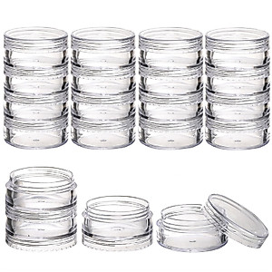 5 Set (20 Pieces) Stackable Cosmetic Containers with Screw Lids and Labels，10 Grams Clear Plastic Empty Jars Small Makeup Sample Containers for Beauty Products