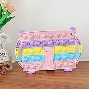 Case for Samsung Galaxy Tab A8 10.5 2021 X200/X205, Soft Silicone Rainbow Pattern Tablet Case with Lanyard with Built-in Foldable Kickstand Shockproof Cover Case