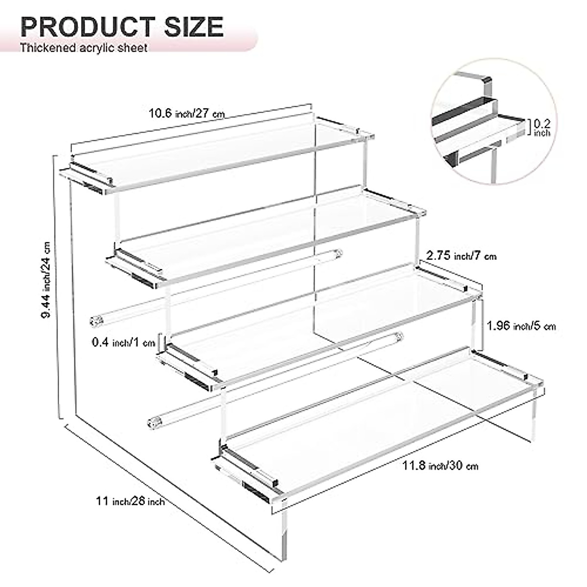 ULENDIS 4 Tier Acrylic Display Stands Organizer for Perfume, Upgrade Clear Display Stand Risers Shelf for Cupcakes Perfumes Figurines, Desktop Tiered Display for Decorating & Organizing
