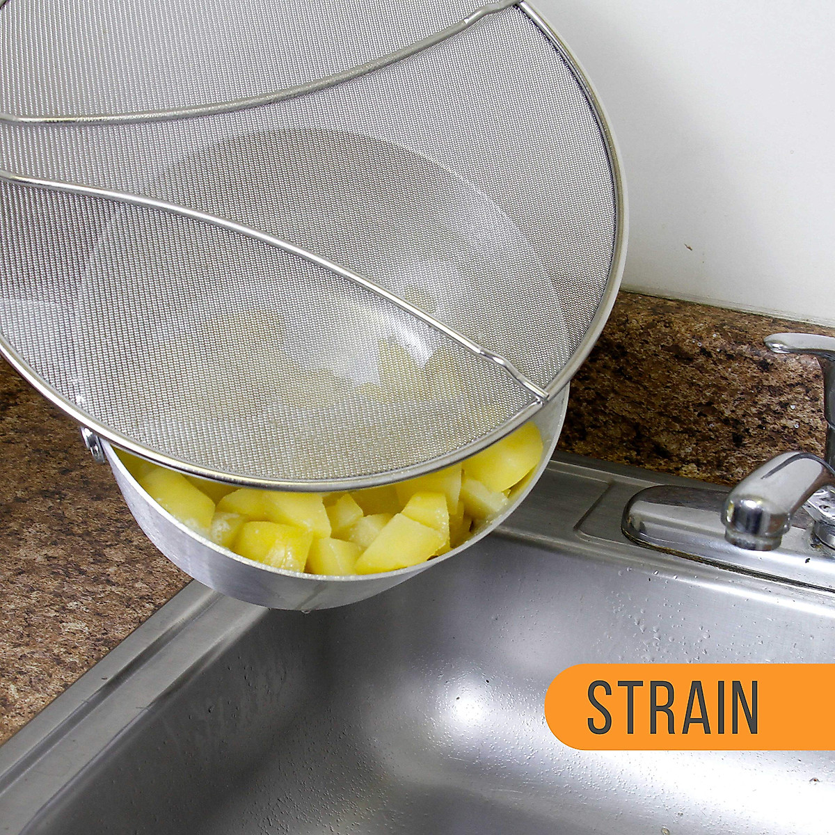 U.S. Kitchen Supply 13" Stainless Steel Fine Mesh Splatter Screen with Resting Feet