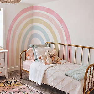 Colorful Rainbow Wall Sticker Stickers,for Baby Kids Girls Bedroom Wall Art,Peel and Stick Large Fabric Watercolor Rainbow Wall Mural Stickers,Rainbow Wall Sticker Decals for Living Room,94.49"x82.68"