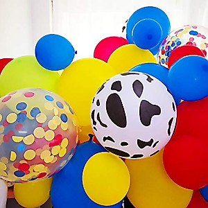 Toy Inspired Story Balloon Arch & Garland Kit, 85 Pack 12" 5" Cloud Cow Print Balloons Red Yellow Blue Fruit Green Latex Balloons Confetti Balloon Set for Baby Shower Kids Birthday Party Decorations