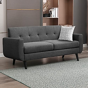 ZAFLY 68" Futon Sofa Modern Love Seat Sofa Button Tufted Upholstered Loveseat Couch Furniture with 5.9" Upholstered Cushion for Living Room Bedroom Office Apartment, 2-Seat (Dark Gray)