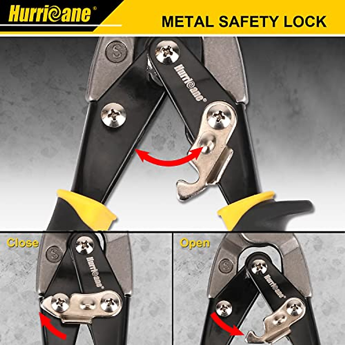 Hurricane 3 pc Aviation Tin Snips Set, Metal Cutter Shear for Cut Sheet Metal, Chrome Vanadium Steel, Straight Left and Right, Ergonomical TyreGrip Handle with Hang Hole and Safety Latch
