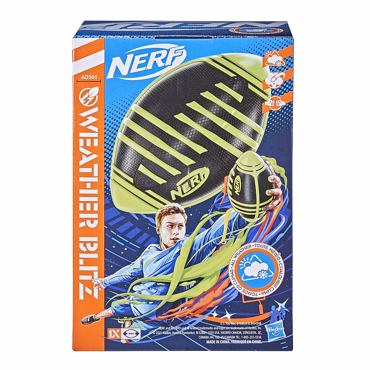 NERF Weather Blitz Foam Football for All-Weather Play - Easy-to-Hold Grips – Great for Indoor and Outdoor Games - Green