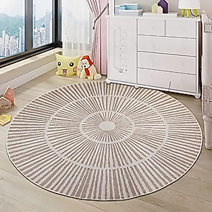 Lacomfy Modern Abstract Rug 5.2Ft Large Round Bedroom Rug Soft Mat Contemporary Living Room Rug Nonslip Floor Carpet Geometric Dining Room Rug Circle Carpet Throw Rug for Home Decor, Coffee