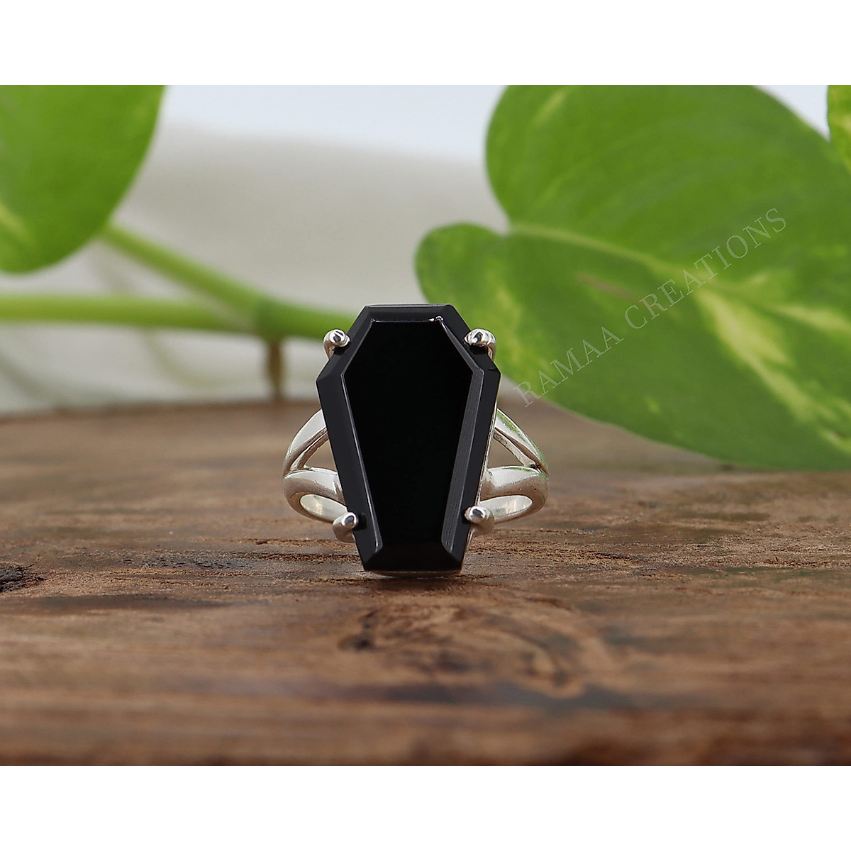 Black Onyx Coffin Silver Ring | Natural Black Onyx Sterling Silver 925 Handmade Coffin Ring | Handmade Jewelry