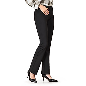 Balleay Art Women's Dress Pants Work Pull On Straight Leg Yoga Business Office Pants Long Casual Workout Slacks Black