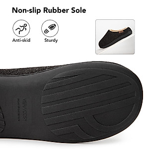 VeraCosy Men's Wool Felt Slippers Warm Fuzzy Faux Sherpa Slip-on Memory Foam Indoor House Slippers Dark Black, 11-12 US