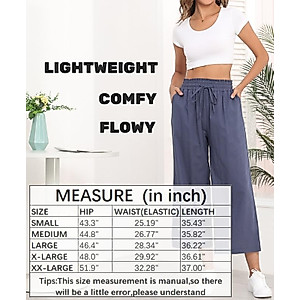 REDMORE High Waisted Linen Pants for Women Summer Wide Leg Capris Lightweight Casual Drawstring Trousers Palazzo Pants Army Green