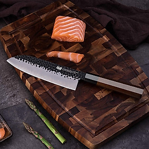 FINDKING Dynasty Series 7" Clad Steel Santoku knife and Magnetic Walnut Knife Edge Guard