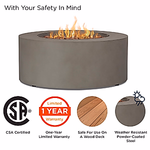 Real Flame Aegean Round Propane Fire Table for Outdoors in Mist Gray with Natural Gas Conversion Kit, Lid and Storage Cover - Durable Gray Fire Pit