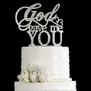 God Gave Me You Wedding Cake Topper for Wedding/Engagement/Marriage Party Decorations (Silver Glitter Acrylic)