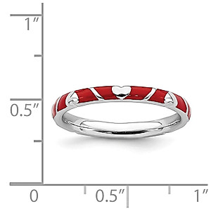 Solid 925 Sterling Silver Stackable Red Enamel Heart Ring Eternity Band Size 7