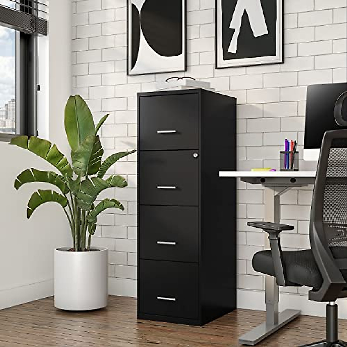 STAPLES 2806660 4-Drawer Vertical File Cabinet Locking Letter Black 18-Inch D (52152)