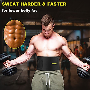 TESETON Plus Size Waist Trainer for Men Women, Waist Trimmer for Men Women, Sweat Belt Plus Size, Wraps for Belly Fat, Sauna Stomach Sweat Band Sport Fitness 01 Black XL