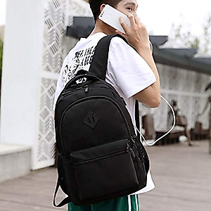 Large Black Waterproof Oxford Rucksack Business College Travel Laptop Backpacks with USB Charging Port Casual Daypack