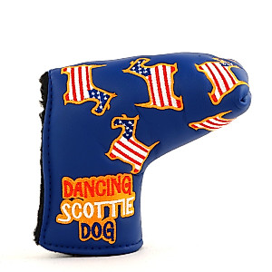 US Flag Dancing Scottie Dog Golf Headcover for Blade Putter, Blue