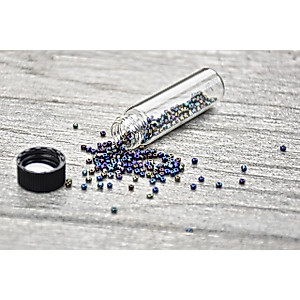 SE Glass Vials, Pack of 144 Leak-Resistant Vials, 2-3/8" x 5/8" Diameter, Clear Transparent glass, Black Plastic Screw Caps, Capacity 7 mL