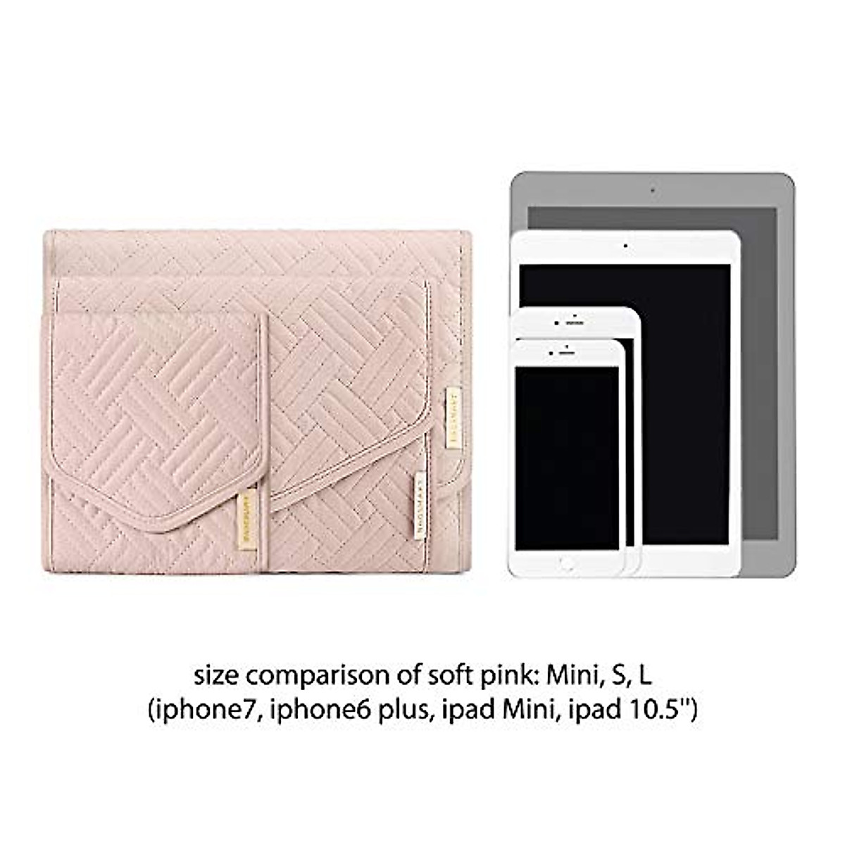 BAGSMART Travel Jewelry Organizer Roll Foldable Jewelry Case for Journey-Rings, Necklaces, Bracelets, Earrings, Soft Pink