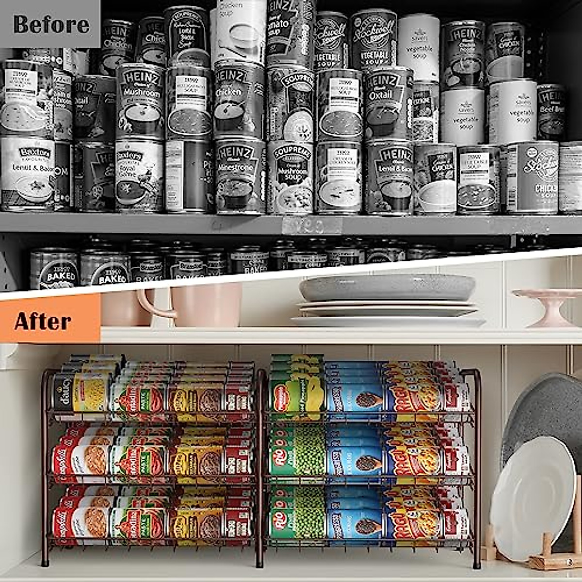 NANANARDOSO Can Organizer for Pantry, 3 Tier Can Dispenser Rack Holds up to 72 Cans, Can Storage Organizer Holder for Canned Food Storage Kitchen Cabinets or Pantry Shelf Countertop, Brown