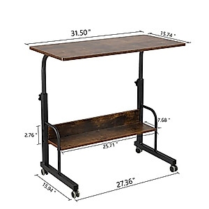 SIDUCAL Portable Laptop Desk, Mobile Laptop Cart Adjustable Height, Rolling Laptop Stand for Desk, Rolling Computer Cart with Wheels, Couch Desk Bed Desk for Laptop and Writing, 31.5'' Rustic Brown