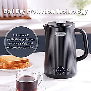 Nueve&Five Electric Kettle with Digital Temperature Display(℉/℃), 1.7L Double Wall Electric Hot Water Kettle, Auto Shut Off, 1200W Seamless 304 Stainless Steel Electric Tea Kettle -Black