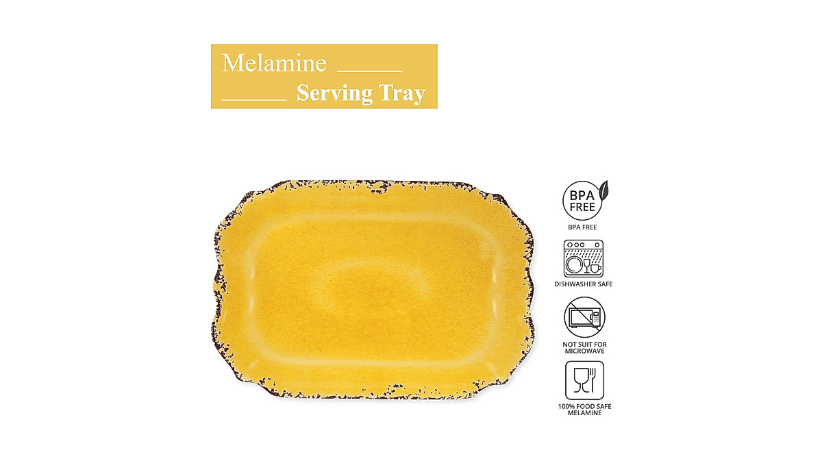 Supreme Housewares 20" Yellow Crackle Melamine Serving Tray